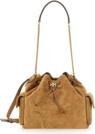 Tory Burch Femme, Sacs, Brun, Taille: ONE Size Sac bandouli&egrave;re &agrave; cordon de serrage Charlie en daim matelass&eacute;