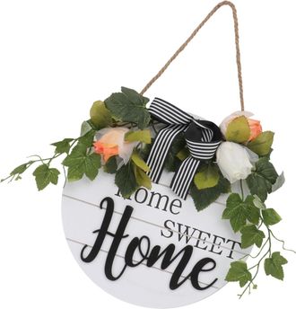 SOLUSTRE Deko Kranz Aus Holz Und Kunststoff Für Innen Und Außenbereich Künstliche Girlande Als Türschild Und Wandbehang Pflegeleicht Für Ganzjährige Party Und 