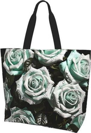 Generic Roses Verte Sac Courses Imperm&eacute;able Tote Bag R&eacute;utilisable Sac Fourre-Tout Pour Travail Voyage Universit&eacute;