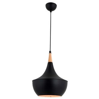 Opviq Modern Chandelier with Metal Body, Black & Oak, 90 cm Height, 40 cm Diameter | E27 Socket, Max 40W | Stylish Industrial & Scandinavian Design