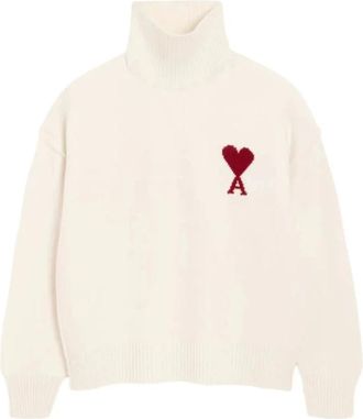 Ami Homme, Pulls, Beige, Taille: 2XL De Coeur Funnel Neck Sweater