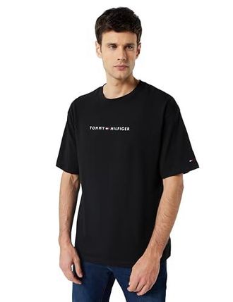Tommy Hilfiger T-Shirt Manches Courtes Homme Logo avec Col Ras-du-Cou, Noir (Black), S