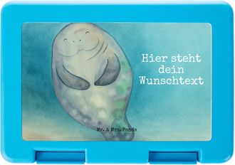 Mr. & Mrs. Panda Personalisierte Brotdose Seekuh Happy Design - Geschenk, Respekt, Edelstahl Mit Gravur, Personalisiert, Brotb&uuml;chse, Zufrieden, Aufbewahrungsbox, Namen