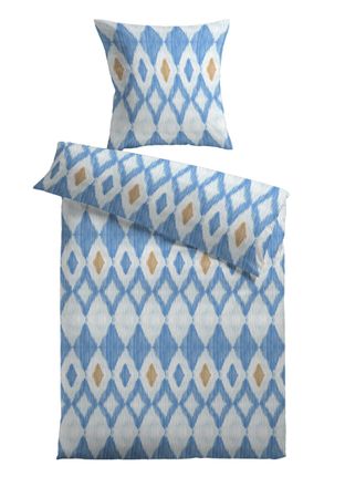 Mesana Mesana B-10792 Baumwoll - Bettw&auml;sche Jersey Ikat 80 x 80 und 135 x 200 cm, blau