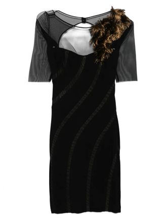Gemy Maalouf robe orn&eacute;e de plumes &agrave; empi&egrave;cements transparents - Noir