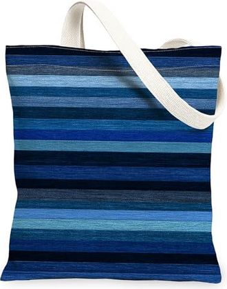 Generic Sac fourre-tout en toile ray&eacute;, &eacute;l&eacute;gant motif multicolore, sacs de courses r&eacute;utilisables, sacs d&eacute;t&eacute; d&eacute;contract&eacute;s, l&eacute;gers et lavables &agrave; l&eacute;paule, bleu, 1