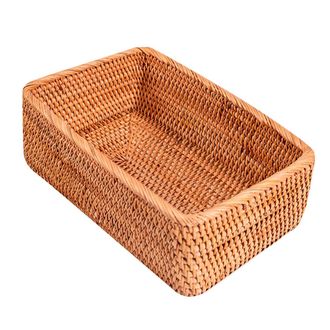 Cabilock Handgewebter Rattan Aufbewahrungskorb Rechteckig Mittelgro&szlig; Multifunktionaler Desktop Organizer f&uuml;r Snacks Haushaltswaren Nat&uuml;rlicher Flechtkorb f&uuml;r O