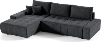 Fun Möbel Fun Moebel - Ecksofa Sofa mit Schlaffunktion vogar Stoff Aston Schwarz Ottomane Links