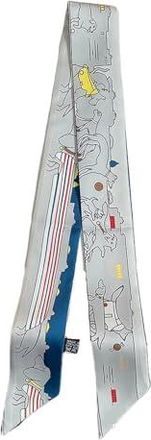 Generic Ruban &agrave; carreaux cor&eacute;ens, ceinture &agrave; cheveux longs et &eacute;charpe en soie pour femme, gris, 90X5CM