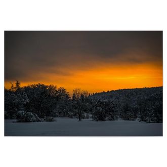 artboxONE Poster 45x30 cm Natur Schneeland im Sonnenuntergang - Bild Landschaft Schnee Schneeflocken