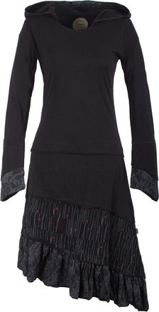 vishes Alternative Bekleidung - Lagenlook Langarm Patchwork Elfenkleid mit Zipfelkapuze und R&uuml;schen schwarz 34-36