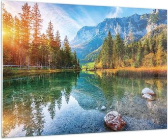 Arttor Bilder auf Glas 100x70cm Glasbild Landschaft Berge Morgend&auml;mmerung Gro&szlig; Wanddeko Bild im Glas Schlafzimmer K&uuml;che Deko Wandbilder Dekoration Wohnzimmer