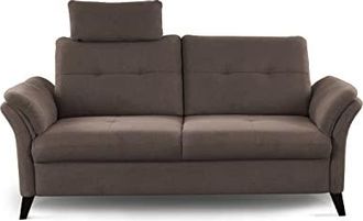 Cavadore 3er Sofa Grönland / Skandinavische 3-Sitzer-Couch mit Federkern, Sitztiefenverstellung + Kopfstütze / 193 x 90 x 102 / Flachgewebe, Braun