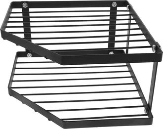 Lurrose Eckregal K&uuml;chen Organizer Metall 2 St&ouml;ckig Schwarz Topf und Gew&uuml;rzregal f&uuml;r Arbeitsplatte Stabile Eckaufbewahrung f&uuml;r K&uuml;che und Bad