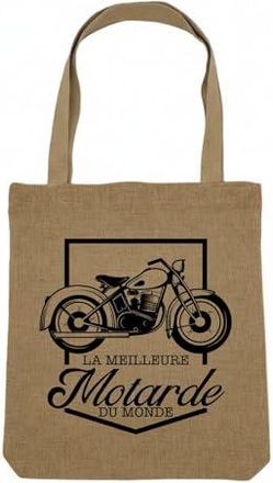 Fabulous Sac Shopping Tote Bag Aspect Lin - La Meilleure Motarde du Monde Moto Femme Cafe Racer Big Bike - Sac de Courses Toile Epaisse 360g Beige Naturel Caba