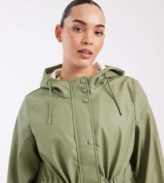 Vero Moda Curve veste enduite &agrave; capuche en vert olive