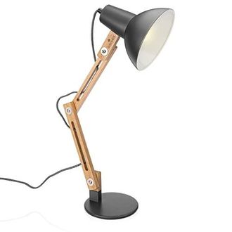 Navaris Lampe de Bureau en Bois - Lampe Design LED à Poser avec Bras Articulé en Hévéa - Lampe Vintage pour Table de Chevet - E27-40W