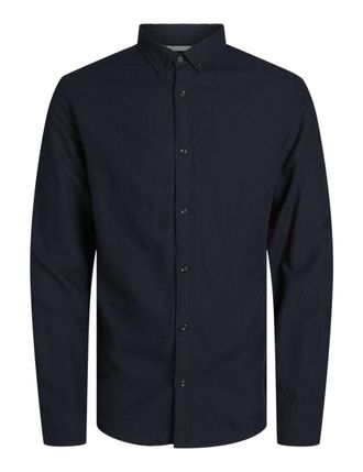 Jack & Jones Herren Jprccmaze Linen Shirt L/S Button Down Langarmhemd, Night Sky/Fit:Comfort Fit, L