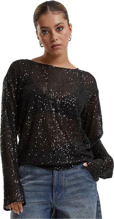Urban Classics Ladies Sequins Longsleeve Black, 4XL