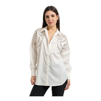 Fracomina Femme, Blouses et Chemises, Beige, Taille: 42 FR Chemise avec Broderie Appliqu&eacute;e