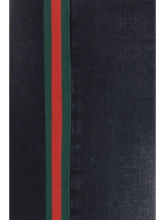 Gucci Womens Stretch Cotton Jeans With Web Stripe Black