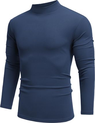 Coofandy Herren Pullover Halbes Rollkragenshirt Winter Thermo Oberteil Langarm Turtleneck Basic Slim Fit Shirts Navy Blau XXL