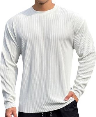 Generic T-shirt &agrave; manches longues pour homme - Style d&eacute;contract&eacute; - Solide - Col rond - L&eacute;ger et respirant - Pour printemps et automne - Confortable, blanc, 3X