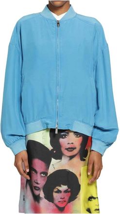 Versace Femme, Vestes, Bleu, Taille: 38 FR Silk Poplin Zip Blouson