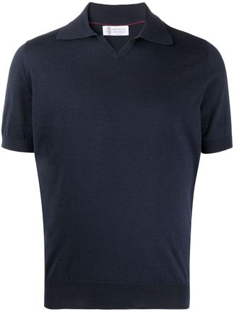 Brunello Cucinelli polo &agrave; bord nervur&eacute; - Bleu