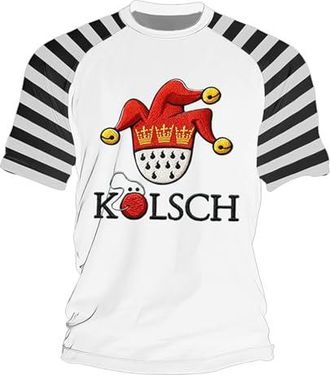 Generic T-Shirts de Carnaval pour Homme K&ouml;lle Alaaf - Manches Courtes - Confettis de Clown - T-Shirt de Loisirs - Rayures Rouges et Blanches - Costume de Carn