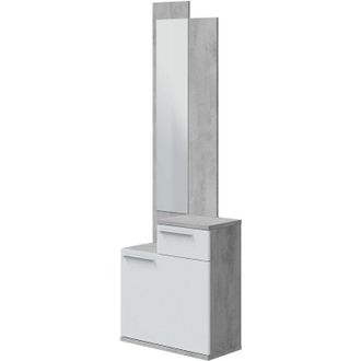 PEGANE Pegane - Meuble dentrée, meuble de rangement coloris gris cendre, blanc brillant - longueur 61 x hauteur 185 x profondeur 28 cm