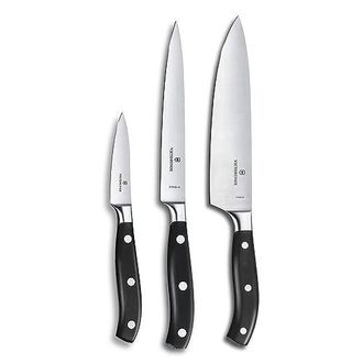 Victorinox by Swiss Army Grand Ma&icirc;tre, Set de cuisine professionnel, 3 pi&egrave;ces, tranchant droit, extra tranchant, manche plastique robuste, noir