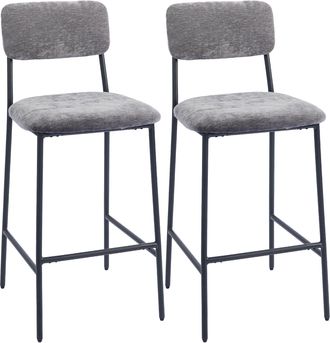 HOMCOM Barhocker 2er Set Barstuhl, Tresenhocker mit Fu&szlig;st&uuml;tze, R&uuml;ckenlehne Gepolstert Bistrohocker mit Stahlgestell, Chenille-Optik 72,5 cm Sitzh&ouml;he f&uuml;r K&uuml;ch
