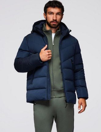 Ombre Winterjacke Herrenjacke mit asymmetrischer Steppung und Kapuze - marineblau
