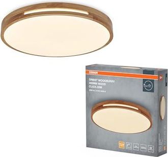 Osram ORBIS Woodburry LED-Wand-/Deckenleuchte mit Holzdekor, 16W, 1000lm, 3000K, 300mm Durchmesser, 830 freundliches Warmweiß, IP20 Schutz, Montageschrauben