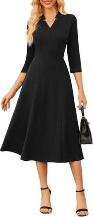 Grace Karin Robe de cocktail élégante à manches 3/4 pour femme - Col en V - Robe daffaires avec poches, Noir, M