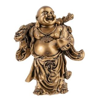 La Chineuse Statuette eines lachenden Buddha - Feng Shui Fortune - Buddhistische Traditionen - Glücksbringer, Reichtum und Vermögen - Statue aus goldenem Kunsthar