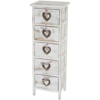 Hhg Kommode Sues, Schubladenkommode Schrank, 5 Schubladen mit Herzen 86x29x25cm, Shabby-Look, Vintage