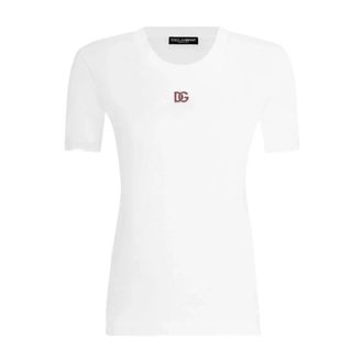 Dolce & Gabbana Casual Baumwoll T-Shirt in Schwarz - - Tops - Damen - Wei&szlig; - S