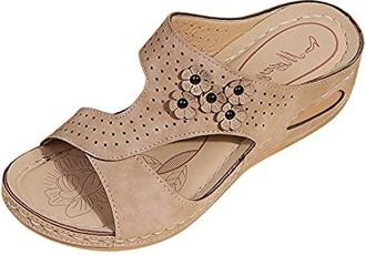 Generic Sandales compens&eacute;es pour femme - Sandales d&eacute;contract&eacute;es en daim avec motif floral - Soutien de la vo&ucirc;te plantaire - Confortables - Chaussures orthop&eacute;d