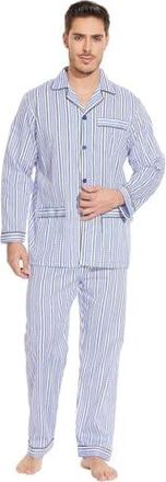 Global Ensembles de Pyjama Homme Long Vetements De Nuit 100% Coton Pantalon Manche Longue Boutonné Pjs,Bandes Bleues,XXL