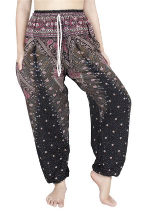 Lofbaz Damen Pfau 1 Kordelzug Harem Boho Hose Schwarz & Rot 2XL