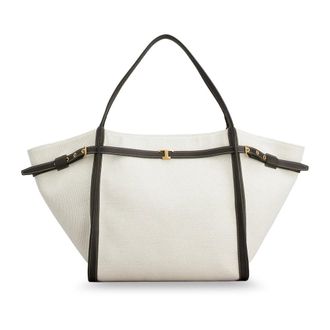 Tod's Femme, Sacs, Blanc, Taille: ONE Size Tim Canvas And Leather Medium Shopping Bag