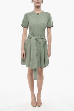 Loewe Linen-Blend Midi Dress With Front Knot size 38