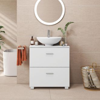 Vasagle Armoire de Salle de Bain, Meuble sous Vasque avec Pieds Hauts, 2 Tiroirs Spacieux, pour Lavabo, Blanc