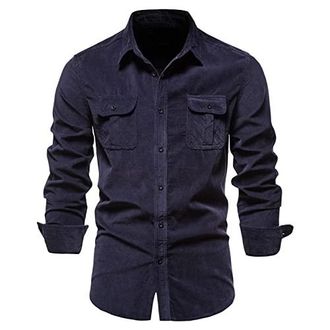 Generic Chemise de travail &agrave; manches longues en velours c&ocirc;tel&eacute; pour homme - Chemise de loisirs avec poche de poitrine - Chemise de loisirs respirante - Chemis