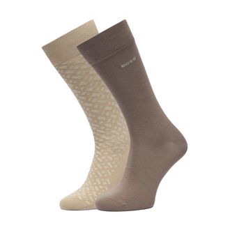 HUGO BOSS 2P RS Monogram Socks - Homme - Sous-v&ecirc;tements - Beige - Taille: M