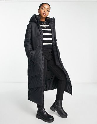 Vero Moda Wattierter Maxi-Mantel in Schwarz mit Kapuze