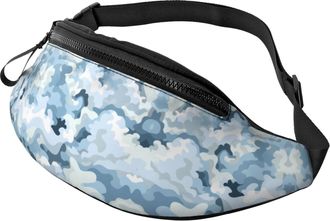 Generic Atmungsaktiv Bauchtasche Blau-Wei&szlig;es Tarnmuster Schultertaschen Bauchtasche G&uuml;rteltasche F&uuml;r Radfahren Fahrrad Camping 14X35Cm