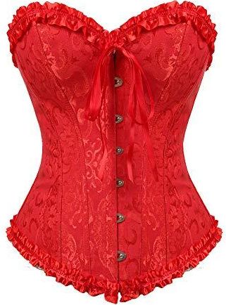 Grebrafan Corset Broderie Mariage Bustier Classique Grande Taille (EUR(40-42) 2XL,Rouge)